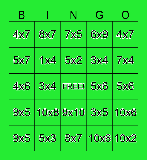 Multiplication BINGO Card