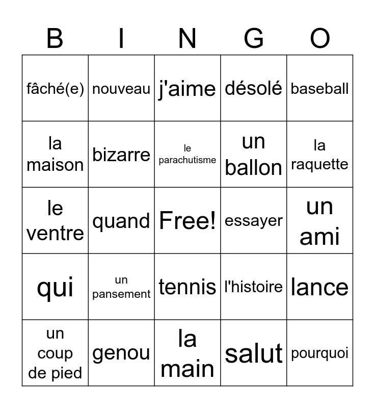 Salut mon ami! Bingo Card