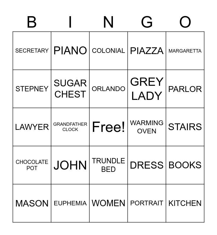 LIBERTY HALL Bingo Card