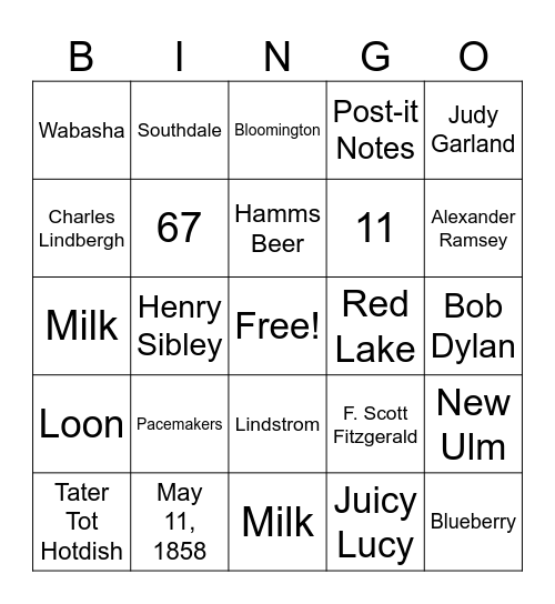 Minnesota Memories Trivia Bingo Card