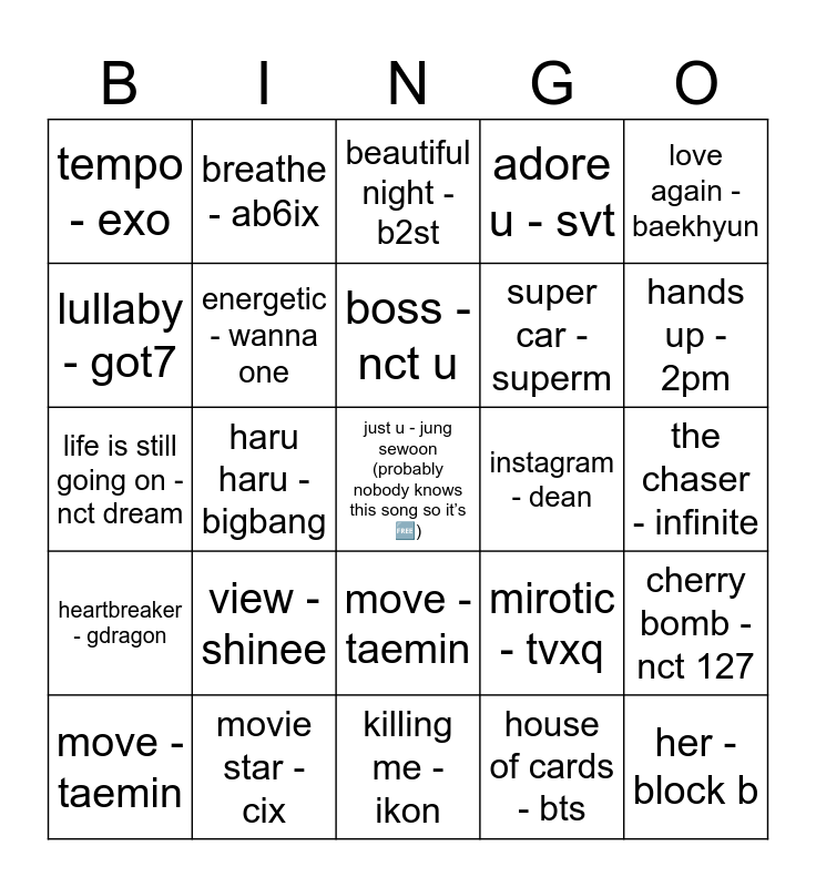 bg/male solo version Bingo Card