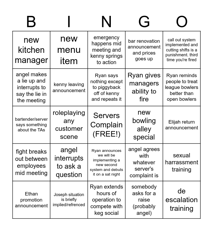 team meeting! Bingo Card