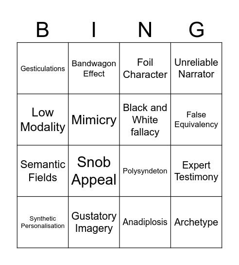 Literary Terms Bingo Card