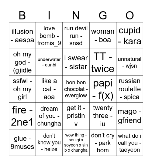 gg / female solos Bingo Card