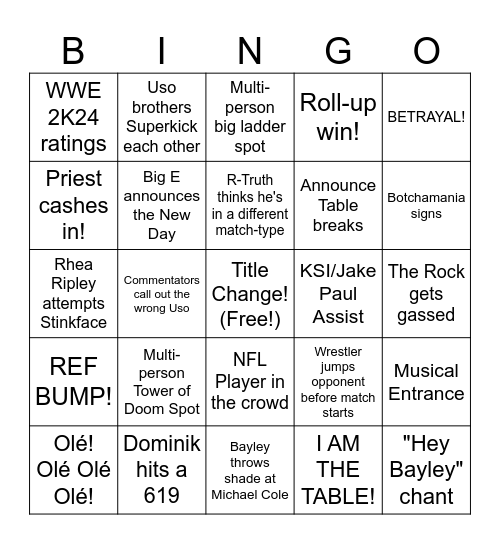Wrestlemania 40 Bingo! Bingo Card