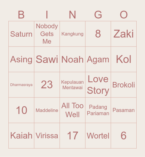 𝓋𝑖𝑟𝑖𝑠𝑠𝑎 𝑖𝑠𝑜𝑏𝑒𝑙 Bingo Card