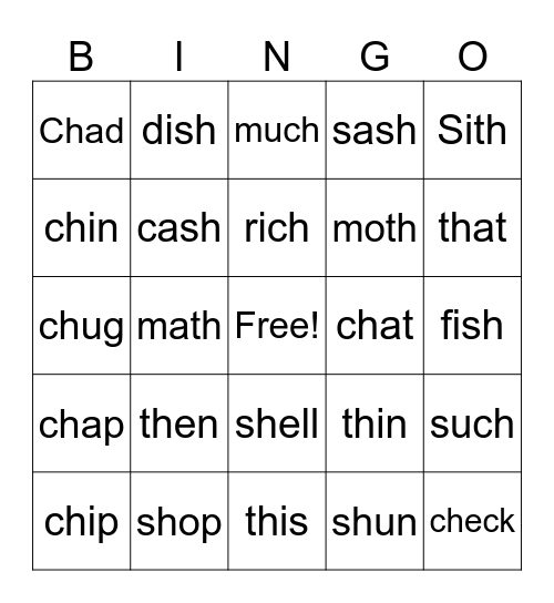 Digraphs! Bingo Card
