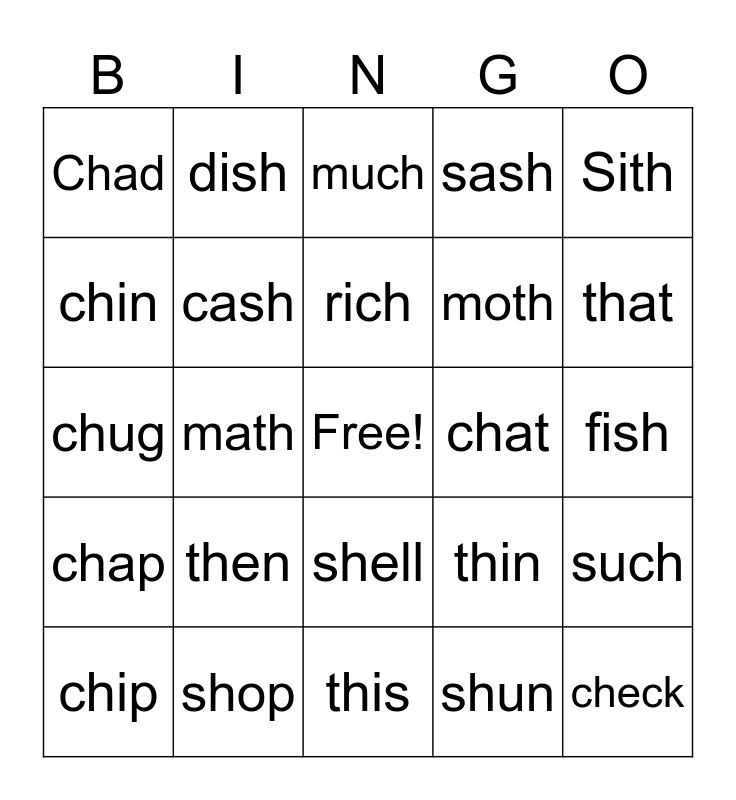 Digraphs! Bingo Card