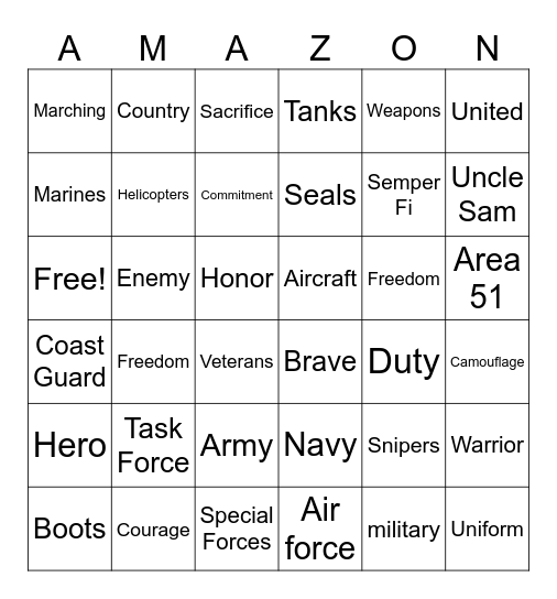 Military Bingo Card