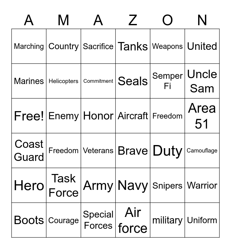 Military Bingo Card
