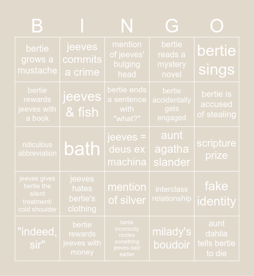 jeeves and wooster Bingo Card