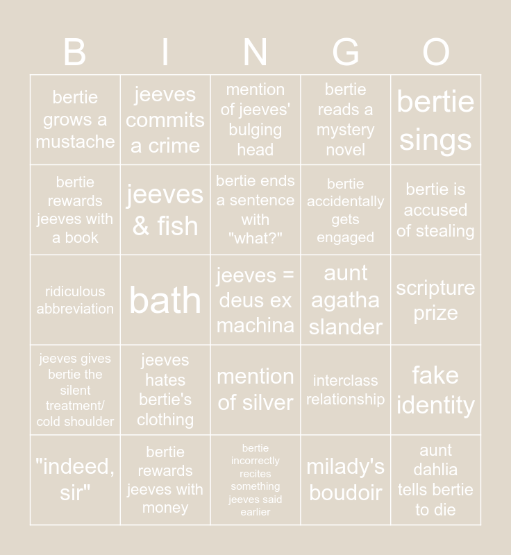 jeeves and wooster Bingo Card
