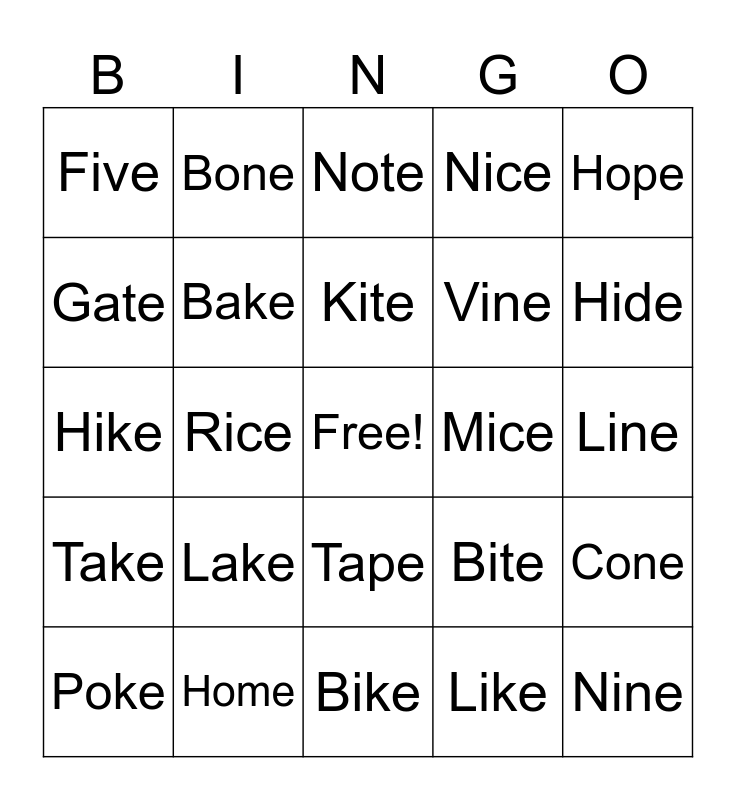 Fishing Long E Bingo Card