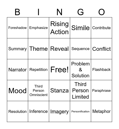 Staar Vocab Bingo Card
