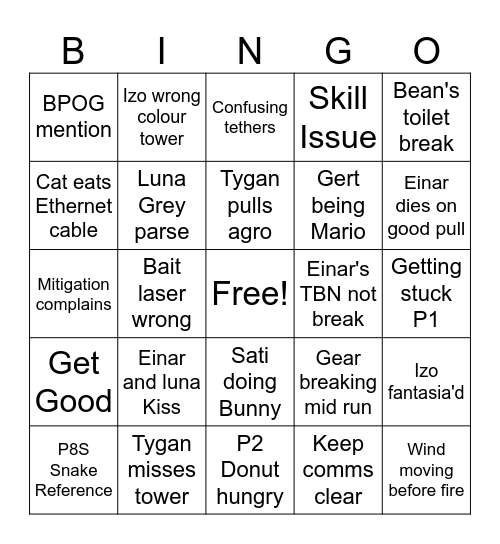 FFXIV Raid Bingo Card
