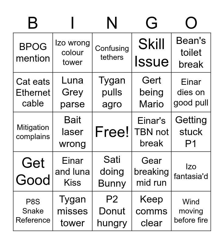 FFXIV Raid Bingo Card