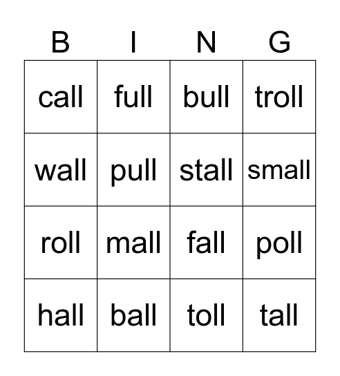 UFLI Lesson 43 Bingo Card