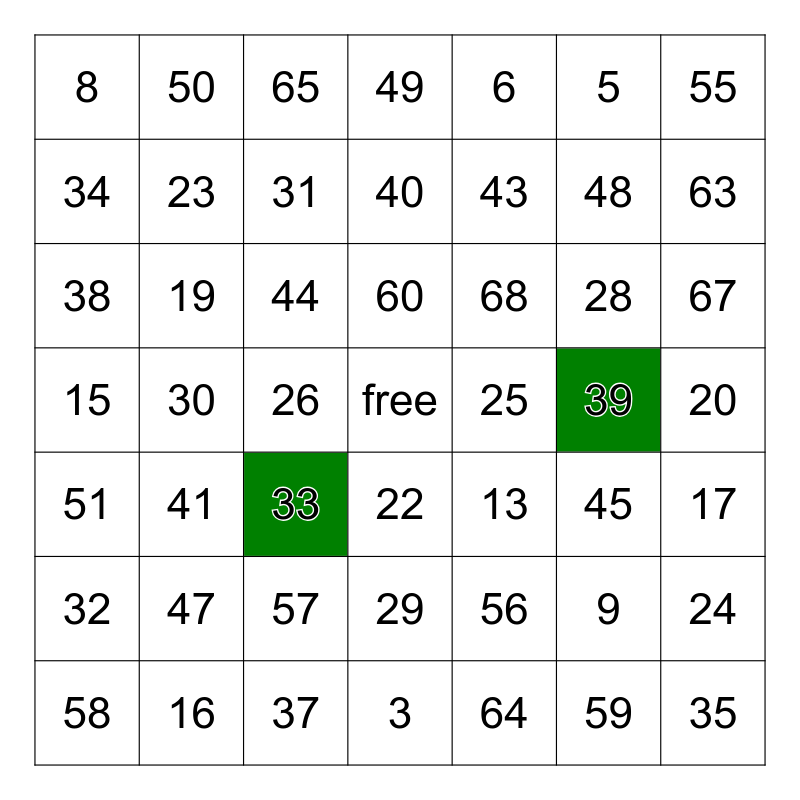 Number Bingo 1-99 Bingo Card