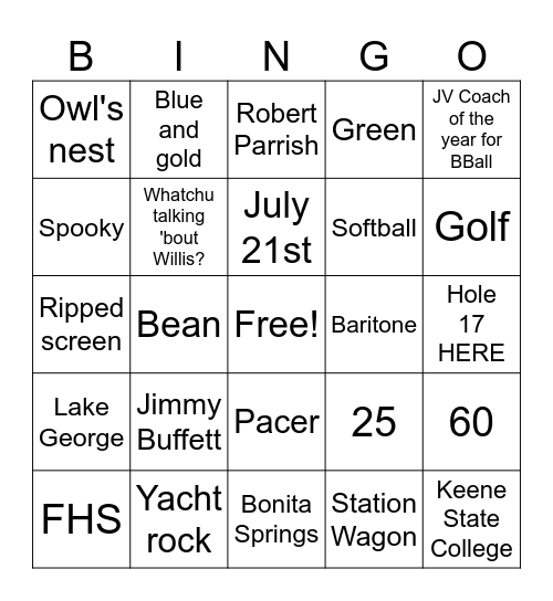 Lisa's 60th Bingo Card