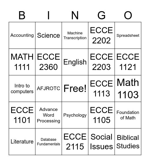 She Took Which Classes? Bingo Card