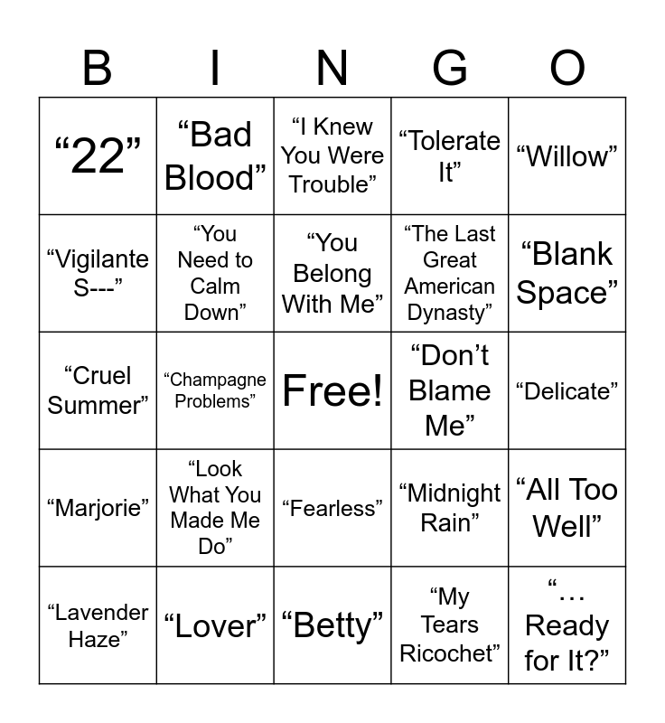BINGO (Taylor's Version) Bingo Card