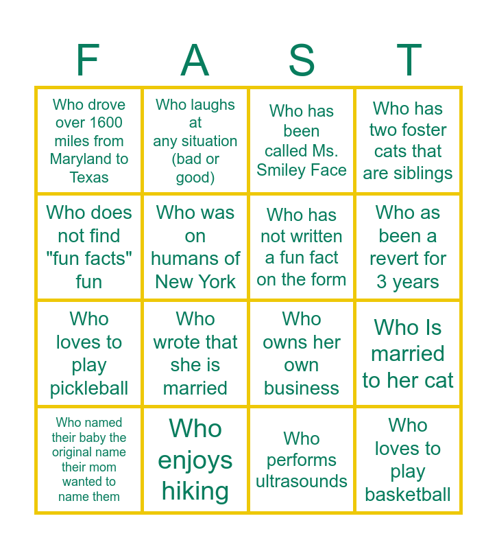 Find a Friend! Bingo Card
