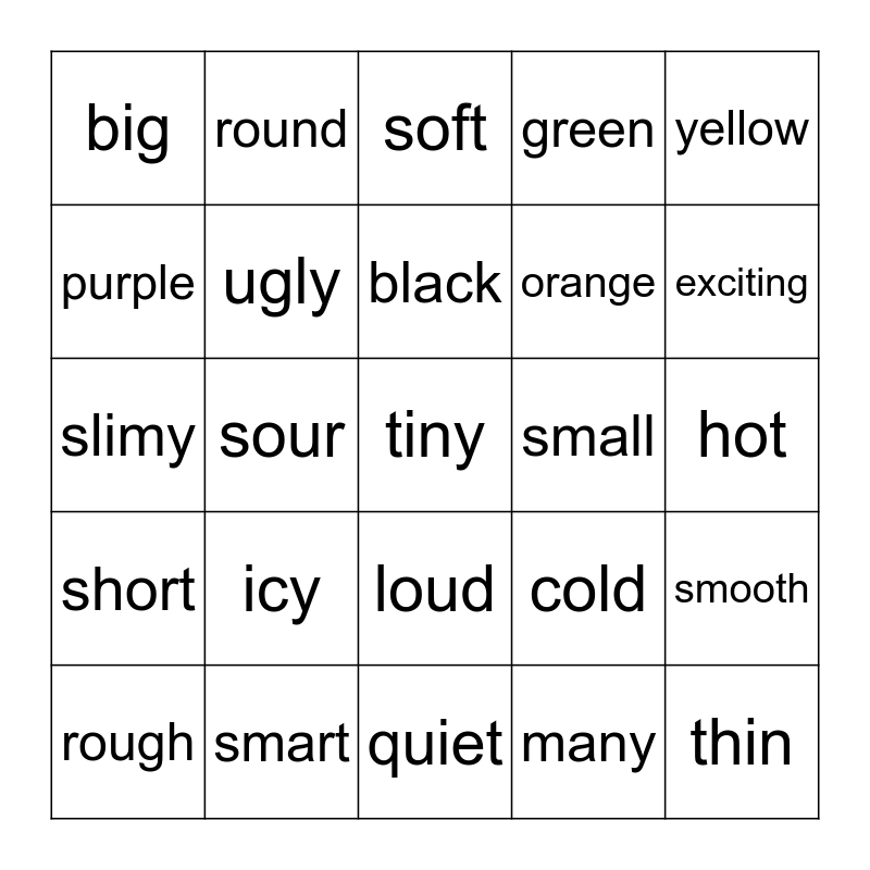 Adjective Bingo Card