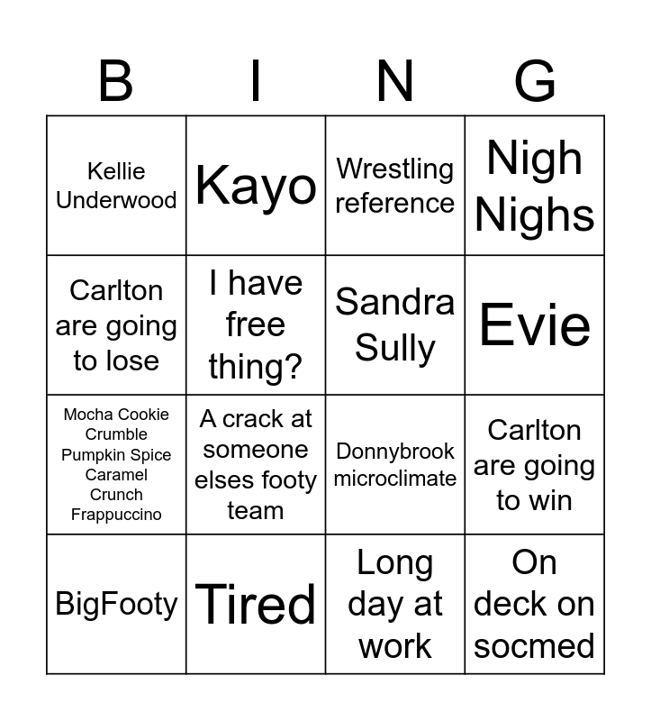 Woosy Bingo Card