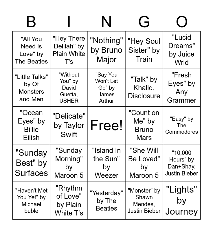 Rainy Day Bingo Card