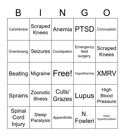 Whump Bingo Card