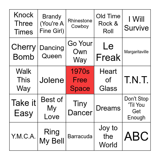 1970s Bingo Card