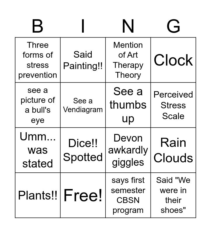 Paint Night Bingo Card