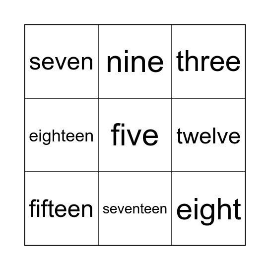 Number Words Bingo Card