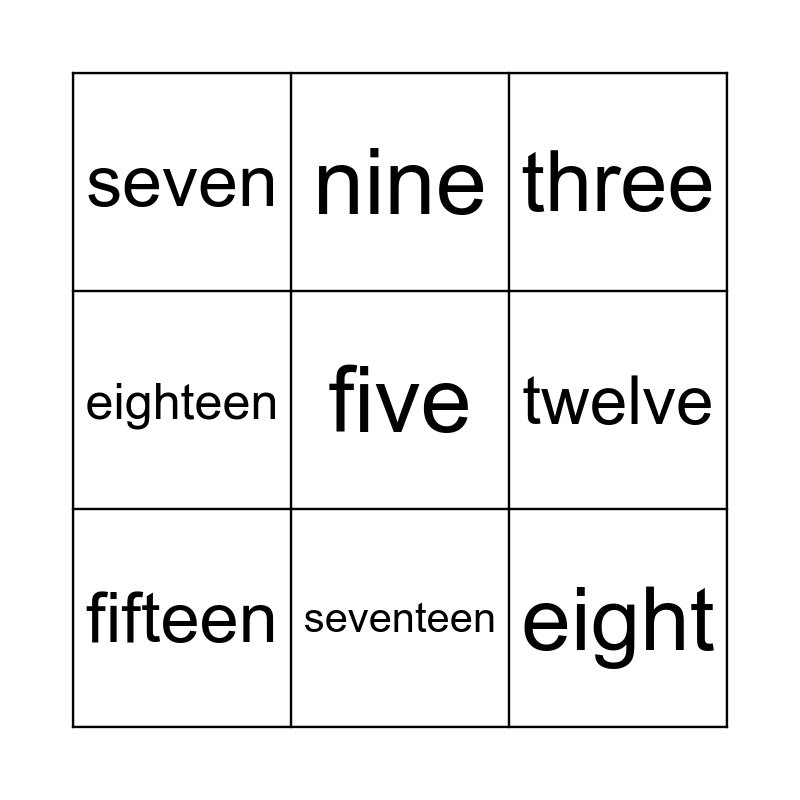 Number Words Bingo Card
