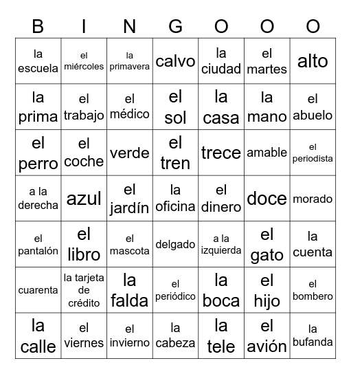 Palabras básicas Bingo Card