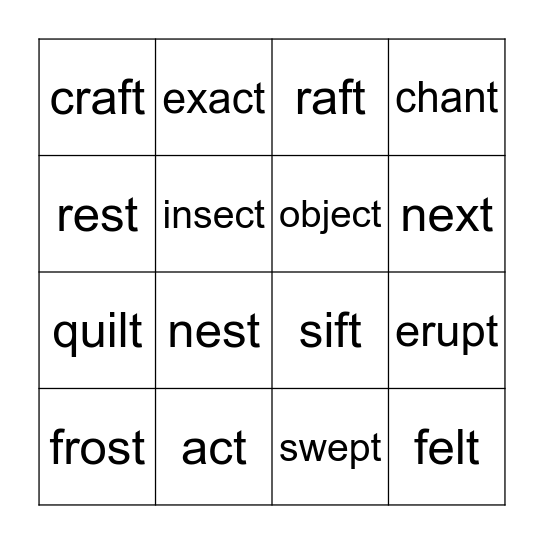 Ending t blends Bingo Card