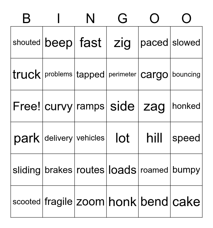 Turbo's Special Delivery Bingo Card