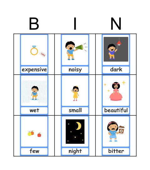Opposites Bingo Card