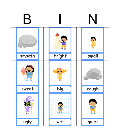 Opposites Bingo Card