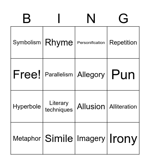 Literary Devices Bingo! Bingo Card