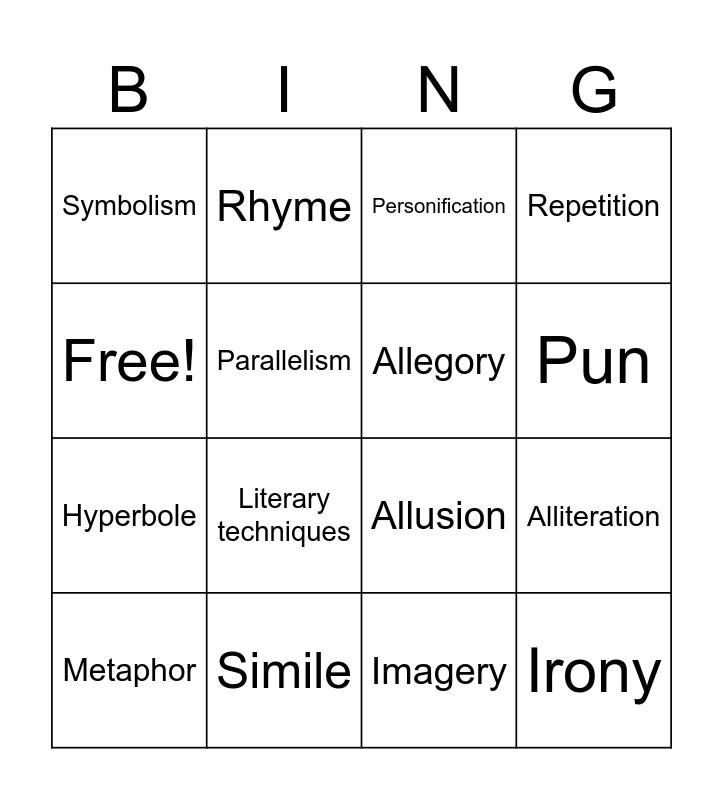 Literary Devices Bingo! Bingo Card