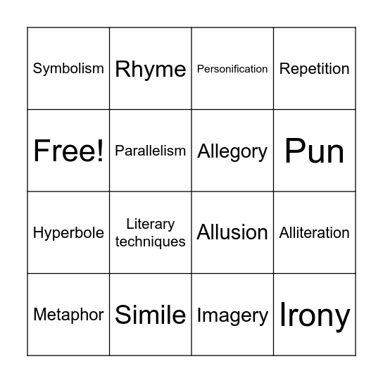 Literary Devices Bingo! Bingo Card