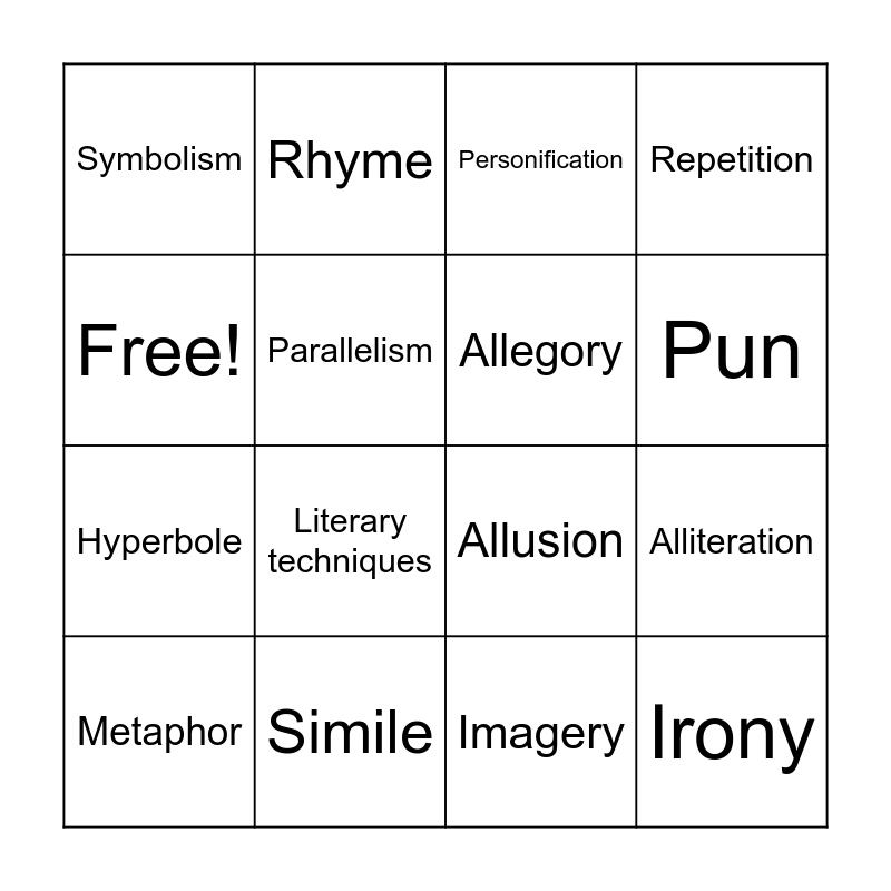 Literary Devices Bingo! Bingo Card