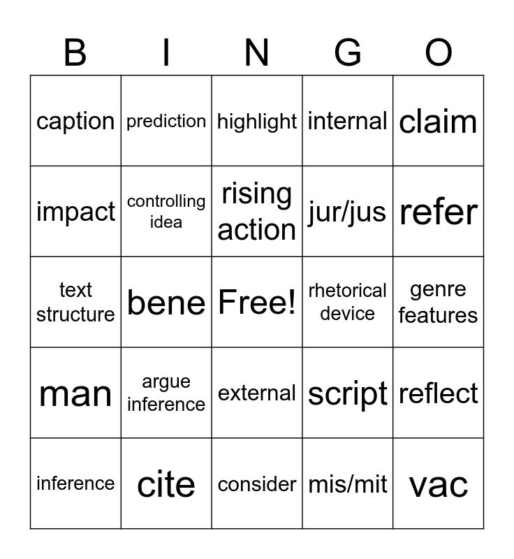 STAAR RLA BINGO Middle School Bingo Card