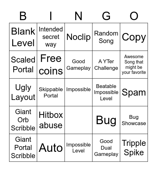 Recent Tab Bingo (Geometry Dash) Bingo Card