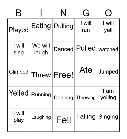 Past Present Future Bingo Card