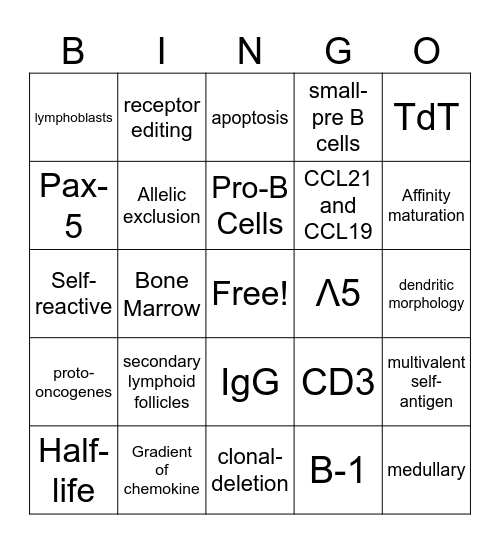 Immunology Chapter 6 Bingo Card