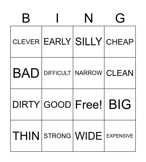 ADJECTIVES Bingo Card