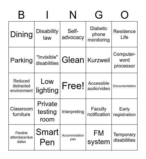Disability Awareness - UWL ACCESS Center Bingo Card