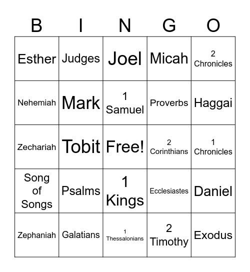 Books of the Bible Bingo Card